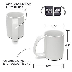 CURVD® 12oz Mug, Large Handle for Comfortable Grip, Dishwasher & Microwave Safe, 100% Chemical-Free Ceramic, Plain Glossy White, Perfect for Coffee, Hot Chocolate, Latte, Cold Drinks - Pack of 1
