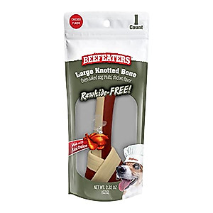 Beefeaters Dog Treats - Large Knotted Bone 7" Chicken Flavor 1ct, Case of 12 | Rawhide Free Dog Food | Real Chicken, No Artificial Flavors | Dental Cleaning Chew | Training Treats for All Dog Sizes