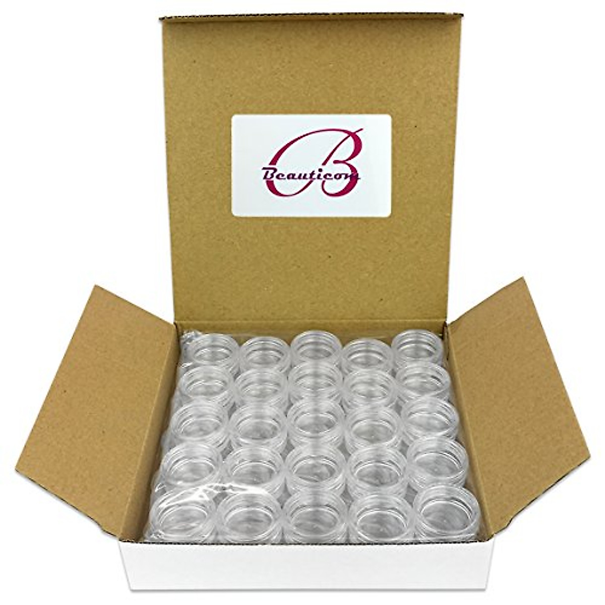 Beauticom 3g/3ml (0.1 Fl Oz) Round Clear Plastic Jars with Round Top Lids for Creams, Lotions, Powders, Glitters, and more. (Color: Clear Lid, Quantity: 50 Pieces)