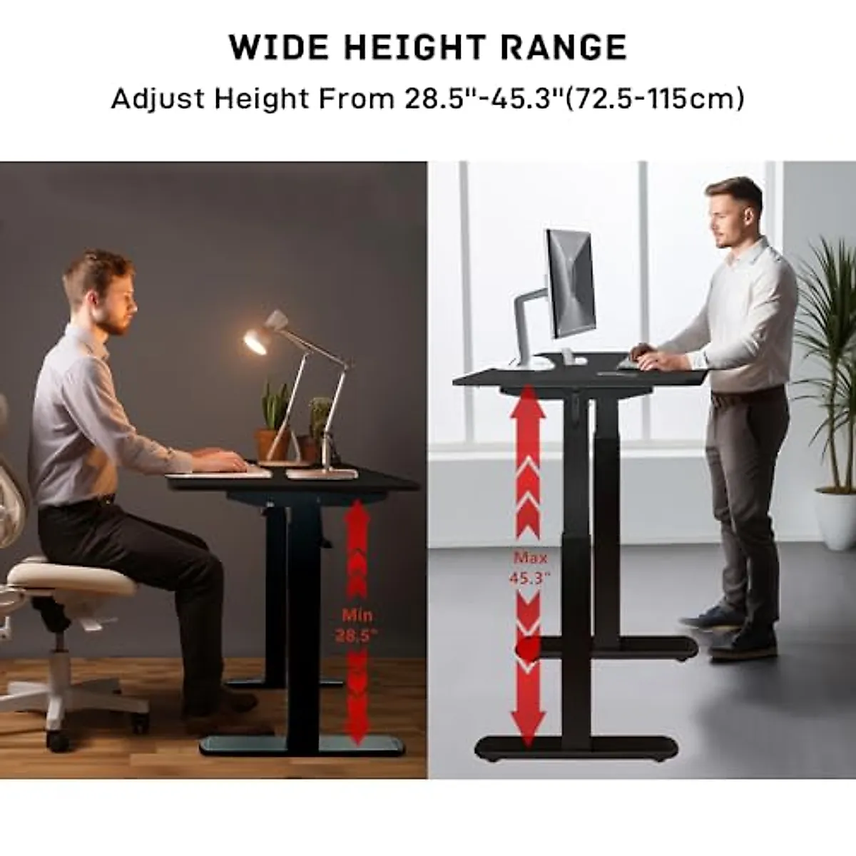 QLLY Height Adjustable Standing Desk 47 Inch/120cm, Sturdy Working Writing Table for Home Office Workstation, Black