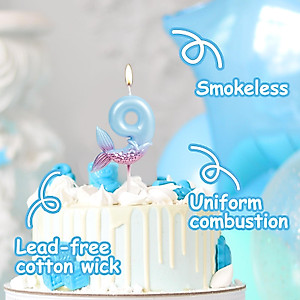 Birthday Candles Numbers 3 Candle, Mermaid Birthday Decorations, Happy 3rd Birthday Candles for Cake, Blue Purple Birthday Cake Candle Mermaid Cake Toppers Birthday Party Supplies