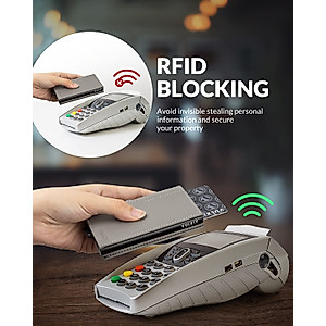 VULKIT Card Holder Wallet for Mens with ID Windows RFID Blocking Pop Up Wallet Slim Leather Wallet Holds Up to 12 Cards Men's Card Case, Iron Grey