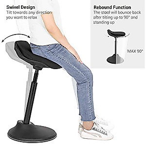 SONGMICS Standing Desk Chair, Adjustable Ergonomic Standing Stool, 23.6-33.3 Inches, Swivel Sitting Balance Chair, Anti-Slip Bottom Pad, Black UOSC02BK