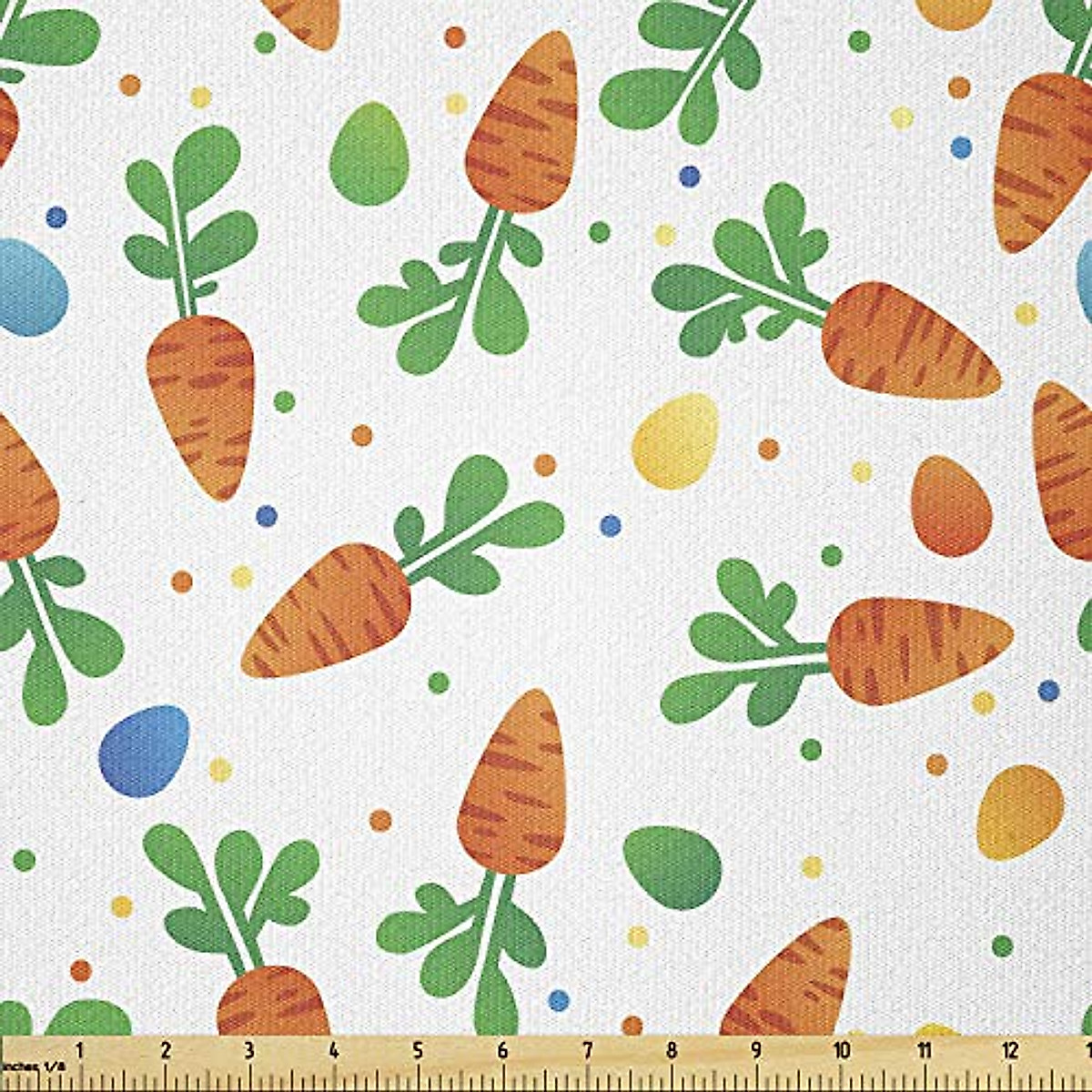 Ambesonne Easter Fabric by The Yard, Repetitive Minimal Orange Carrots and Colorful Eggs with Polka Dots Spring Season, Stretch Knit Fabric for Clothing Sewing and Arts Crafts, 3 Yards, Multicolor