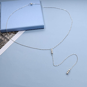 Yheakne Boho Pearl Back Chain Necklace Silver Backdrop Necklace Body Chain Summer Bridal Back Drop Chain Beach Body Jewelry for Women and Girls Gifts (Silver)