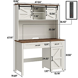 Farmhouse 47" Executive Desk, Computer Desk with Drawers and Storage Cabinet, Workstation Computer Desk with Hutch for Home Office