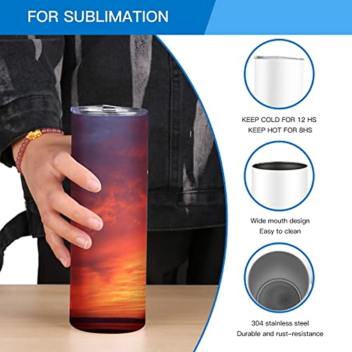 Munskine 4 Pack Sublimation Tumblers 20 Oz Skinny Stainless Steel Double Wall Tumbler Blanks - Sublimation Tumblers with Lid, Straw, Brush & Shrink Wrap -White