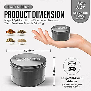 Santa Cruz Shredder Metal Herb Grinder Knurled Top for Stronger Grip 3-Piece Large 2.7" (Grey)