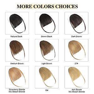 BOGSEA Clip in Bangs Human Hair Bngs Hair Clip on Wispy Bangs Fringe with Temples Hairpieces for Women Clip on Air Bangs Flat Neat Bangs Hair Extension for Daily Wear (Wispy Bangs, (Brown Black))