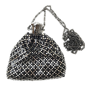 XXX-Small Vintage Evening Purse Metal Mesh Gatsby Bag for Cocktail Party Prom Wedding Banquet Black With Silver