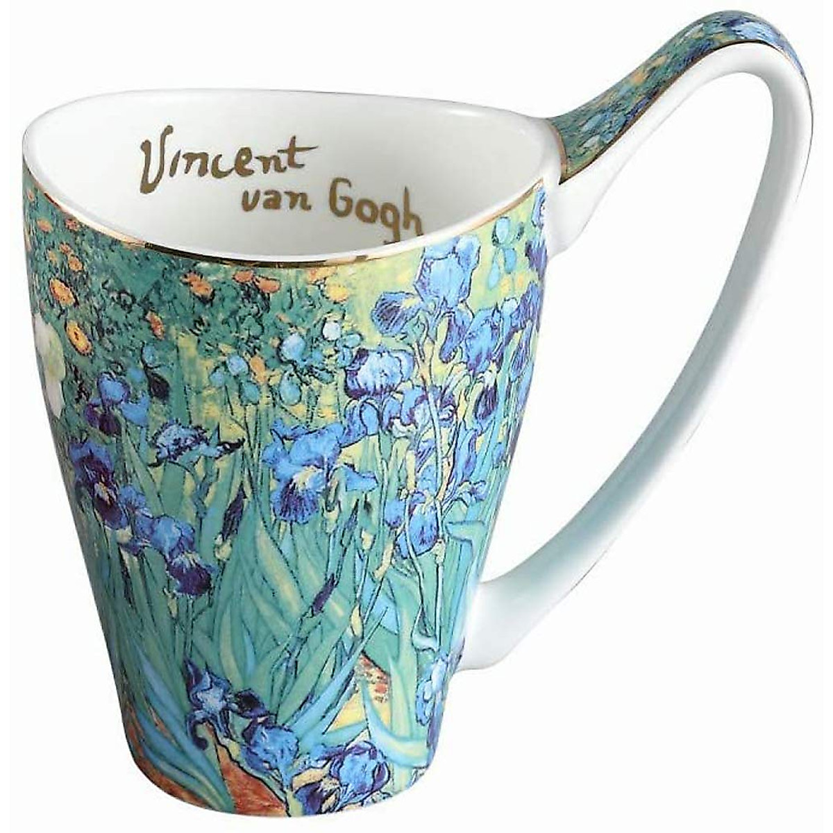 YBK Tech Bone China Coffee Mug, 16oz Large Tea Cup - Design Inspired by Van Gogh's Paintings (Iris flower)