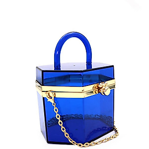 Neon Transparent Clear Acrylic Plastic Hard Frame Party Clutch Purse Chain Strap (Hexagonal Box Clutch - Neon Fuchsia)