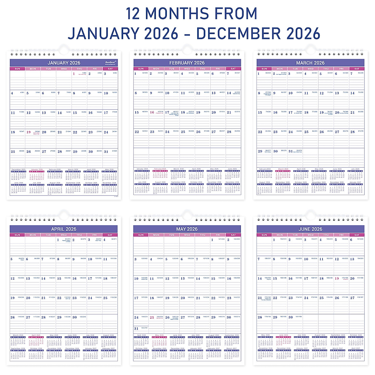 2023-2024 Wall Calendar - 18 Months Calendar 2023-2024 from Jan. 2023 - Jun. 2024, 8.5" x 11", Twin-Wire Binding, Ruled Blocks with Julian Dates, Perfect Wall Calendar for Organizing