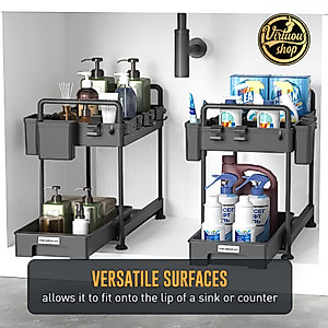 Under Sink Bathroom and Kitchen Cabinet Organizer, Countertop organizer, 2-Tier Sliding Large Capacity Storage Drawer With Hooks, Bathroom And Kitchen Organization And Storage, Multipurpose organizer