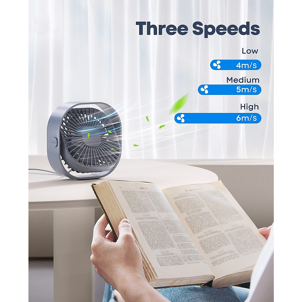 Smilfree Mini USB Desk Fan, 3 Speeds Portable Small Fan, 360° Adjustable Rotation Silent Desktop Fan for Home Office Makeup Personal Fan with Travel