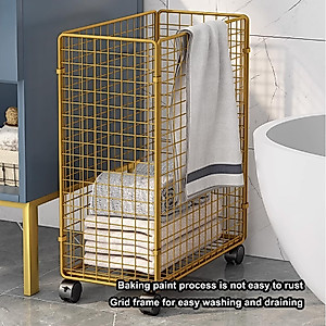 ETBEREAL Metal laundry basket with wheels, Metal Laundry Basket with Wheels, for Living Room, Bathroom, Closet or Bedroom(Gold)