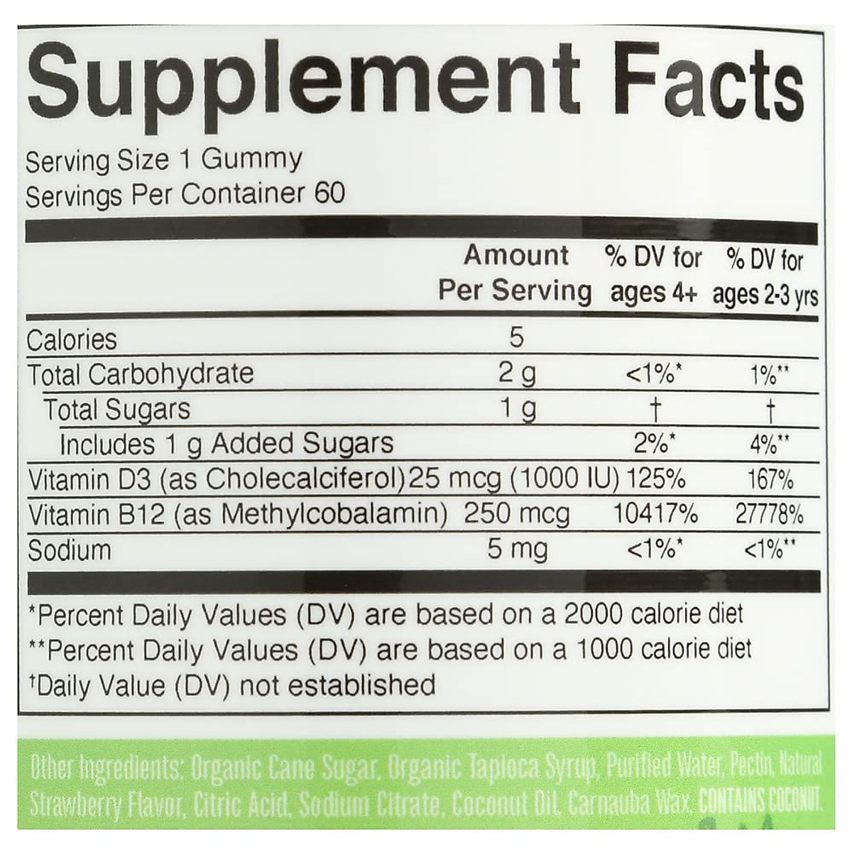 Vitamin D3 + Vitamin B12 | 2 Month Supply | Vitamin D & B12 Vitamin Supplements for Adults & Kids | Supports Bone Health | Promotes Energy Boost | Vegan | Non-GMO | Gluten Free | 60 Servings