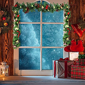 MorTime 9 FT LED Christmas Garland with Pinecones Red Berries Bows Christmas Balls Candies, Multi-Function Christmas Garland with 50 Warm White LED Lights, 180 Branch Tips