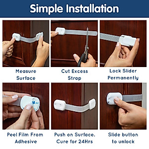 8-Pack Child Safety Cabinet Locks - Adjustable Child Cabinet Locks with 3M Adhesives - White and Clear Baby Locks for Cabinets and Drawers, and More - Easy to Install Baby Proofing Cabinets by Wittle