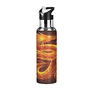 Fire Dragon Water Bottle Kids Thermos Bottle with Straw Lid Insulated Stainless Steel Water Flask for School Outdoor Sport Leakproof 20 oz