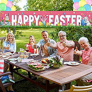 36 Pcs Happy Easter Banner and Balloons Decorations Set Large Fabric Happy Easter Yard Sign Banner Outdoor Spring Easter Themed Party Banner 35 Pcs Latex Balloons for Home Party Decoration 18 x 118 ft