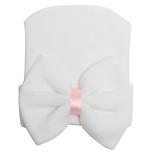 BQUBO Newborn Baby Caps Mittens for Baby Girls Set Hospital Hat Beanie Infant Hats with Bow Baby Scratch Mitten Gloves