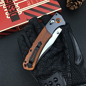 Everyday Carry Crooked River Knife, Axis Lock Knife with 3.7’’ D2 Steel Blade Wood Handle, EDC Manual Open Folding Pocket Knife with Thumb Stud, Belt Clip for Camping