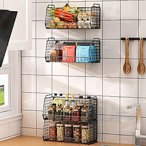 4 Pack Extra Large Stackable Wire Baskets, Pantry Organization and Storage,Wire Baskets for Organizing,Countertop Snack Chips Can Organizer,Household Storage Bins for Cabinet, Kitchen, Closet