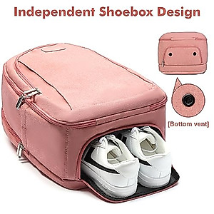 Lekakii Large Travel Backpack with Shoe Pouch, Waterproof Backpack for Traveling On Airplane, 40L Personal Item Travel Bag for Men Women Pink