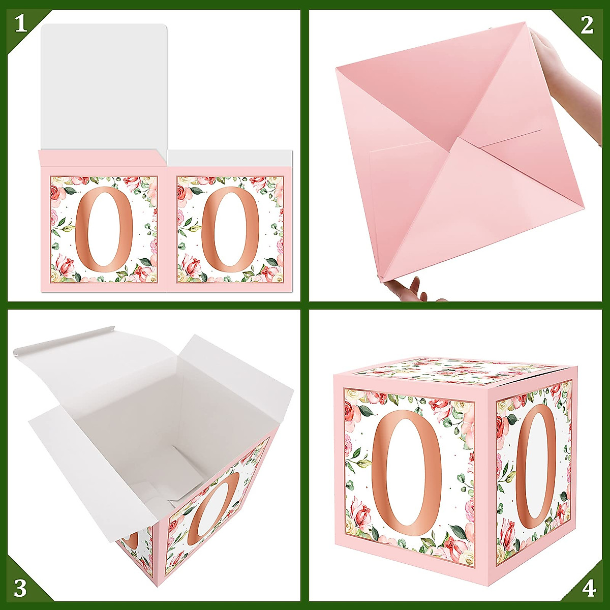Levfla Rose Gold Floral One Balloons Boxes Spring Party Decoration Baby First Birthday Backdrop Blocks Pink Flowers Photo Centerpieces One Year Anniversary Celebration Favor Ideas