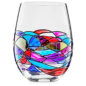 The Wine Savant Artisanal Hand Painted Glassware Gift for Mom, Wife, Friend - Artisanal Barcelona Hand Paint Whiskey & Wine Decanter Set, Renaissance Romantic Stain-glasses- Gift Multicolor