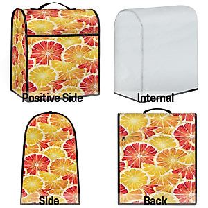 Citrus Slice Realistic Mixer Cover Dustproof Yellow Orange Stand Mixer Covers Compatible with 6/7/8 Quart Kitchen Mixer, 4 Pockets for Mixer Accessories
