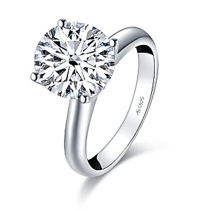 AINUOSHI Rhodium Plated Sterling Silver Solitaire Round Cubic Zirconia CZ Anniversary Engagement Ring 2.65 CT Size 7