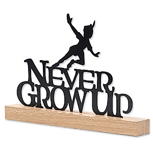 Disney Peter Pan Never Grow Up Tabletop Decor - Peter Pan Metal Silhouette on Natural Wood Base