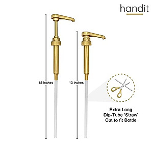 HANDIT - Gold Coffee Syrup Pumps | Fits Liter 750ml / 25-4oz Syrups Torani, DaVinci, Jordan's Skinny and Monin 33.8oz Plastic Bottles | 4-Pack