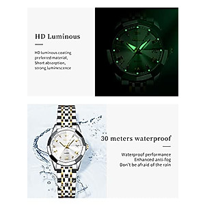 OLEVS Womens Watch Fashion Dress Diamond Female Watches for Ladies Analog Quartz Stainless Steel Waterproof Luminous Day Date Gold Silver Two Tone Wristwatch