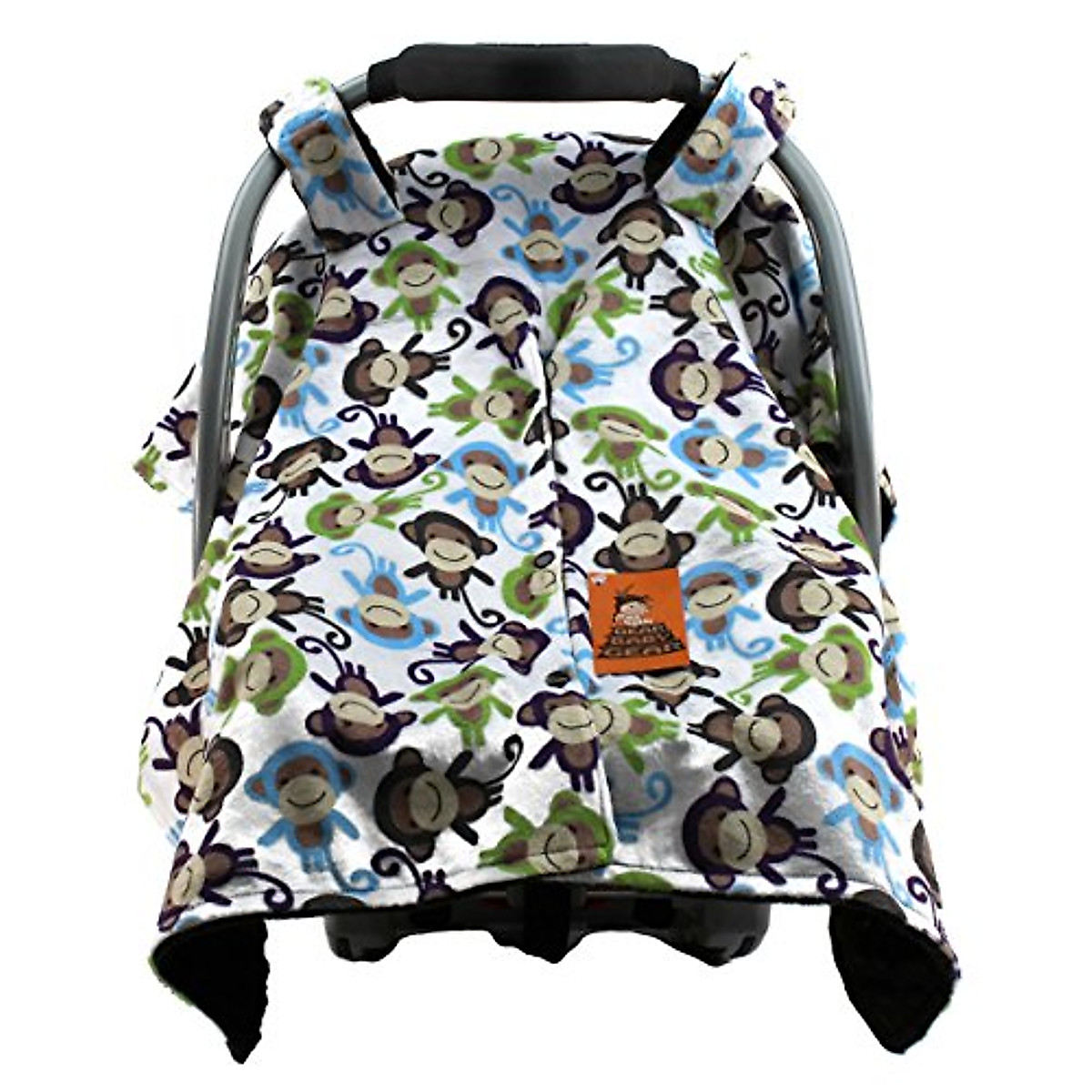 Dear Baby Gear Deluxe Car Seat Canopy - Double Layer Infant Car Seat Cover - Soft and Breathable - Multi Colored Mischievous Monkeys Print/Brown Dot - 30" x 40"