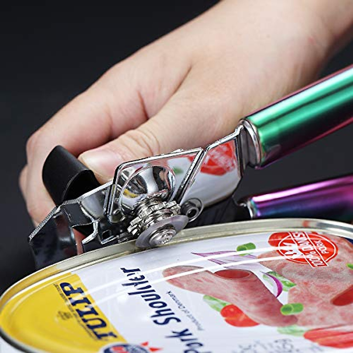 Berglander Can Opener, Stainless Steel Rainbow Handle Can Opener, Titainium Colorful Plating Handle Can Opener Hand Held, Smooth Edge Manual Can Opener, Heavy Duty (Rainbow)