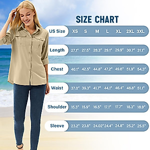 Women's UPF 50 Long Sleeve UV Sun Protection Safari Shirts Outdoor Quick Dry Fishing Travel Hiking Shirts #5070-Khaki-M