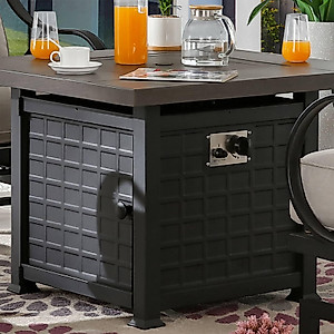 PatioFestival Patio Dining Set 5 Pieces High Back Outdoor Furniture Sets 50,000 BTU Square Propane Fire Pit Table with Outside Padded Swivel Rocker Dining Chairs (Grey)