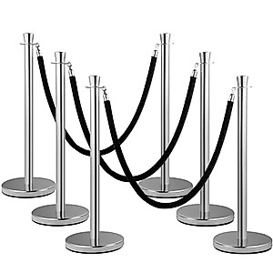 VEVOR Velvet Ropes and Posts 2 Pcs, 5 ft Black Velvet Rope, Stanchion Post, Crowd Control Barriers Silver Stanchions, Red Carpet Poles, Crowd Control Ropes and Poles for Party Supplies
