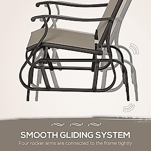 Outsunny 3-Piece Outdoor Gliders Set Bistro Set with Steel Frame, Tempered Glass Top Table for Patio, Garden, Backyard, Lawn, Gray