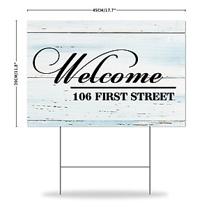 Signs Board Personalized Welcome 106 First Street Yard Signs with Stakes House Warming Gift Encouraging for Garage Sales Rent Open House Construction 12"x18"