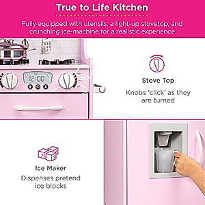 Best Choice Products Pretend Play Kitchen Wooden Toy Set for Kids with Realistic Design, Telephone, Utensils, Oven, Microwave, Sink - Pink