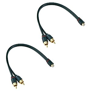 Sydien 12 Inch RCA Splitter 1 Female to 2 Male 2 Pack, RCA Y Cable RCA Video Car Audio Cable Splitter RCA Adapter Black