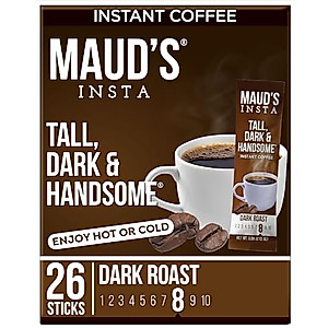 Maud's Dark Roast Instant Coffee Packets Single Serve, 26 ct | Tall Dark & Handsome | 100% Arabica Dark Roast Coffee Solar Energy Produced | Instant Coffee Powder Travel Packs