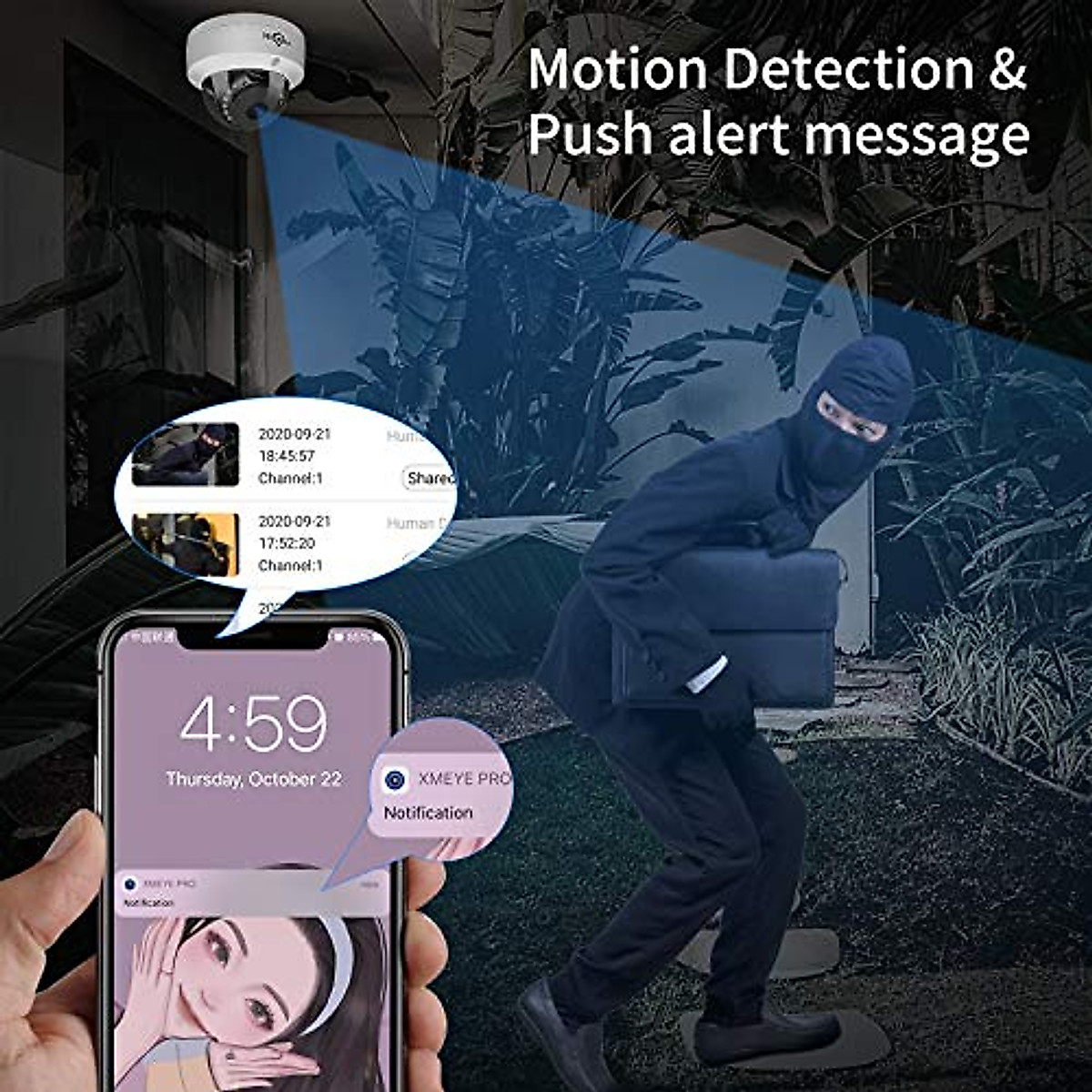 Hiseeu 5MP PoE Dome Security Camera with Audio, IP Network Camera for Indoor Outdoor Security,Add-on PoE Security Camera Waterproof, Mobile Remote Access,Super HD Night Vision