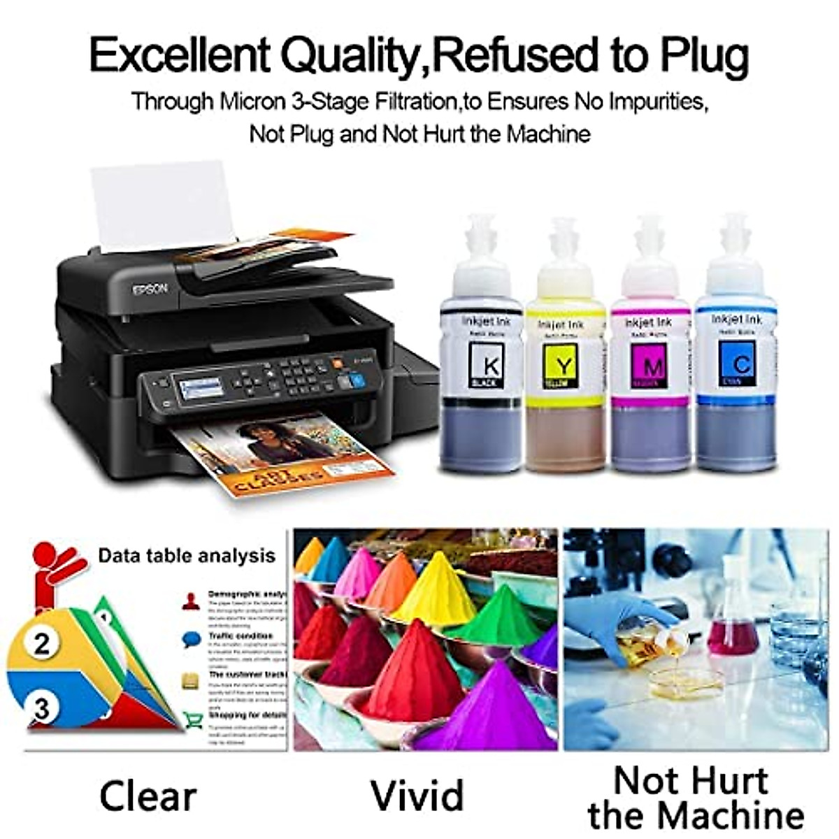 Printers Jack Compatible Epson T664 Refill Ink Bottle kit for Expression ET-2650, ET-2500, ET-2550, ET-2600 & Workforce ET-16500, ET-4500, ET-4550 Printers