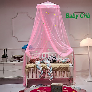 Mengersi Bed Canopy for Girls with Glow in The Dark Stars,Bed Canopy Curtains for Kids Baby Crib Twin Full Queen Size Bed,Canopy for Girls Room Decor,Pink