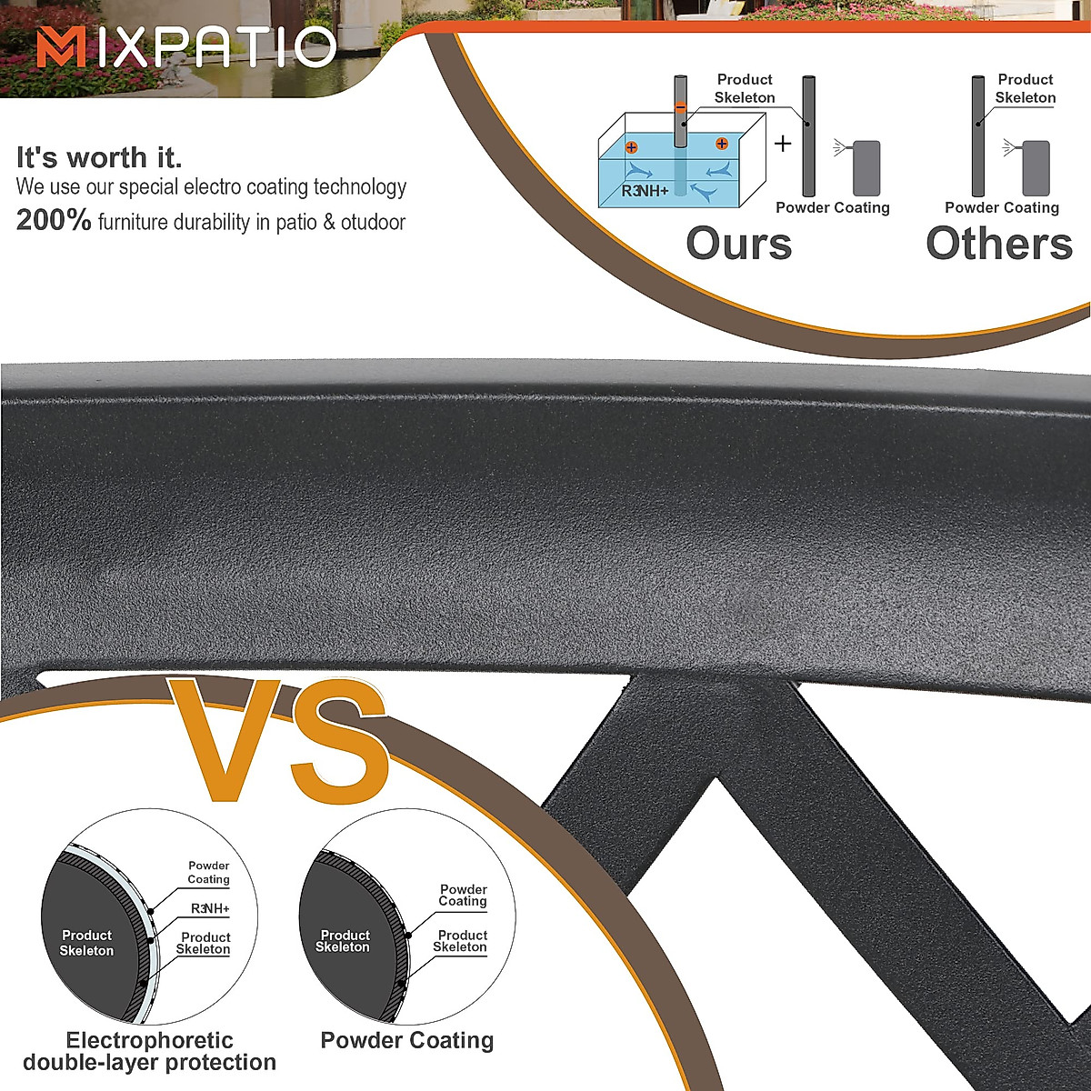 MIXPATIO Outdoor Patio Dining Set, 7 Pcs Patio Furniture Dining Table Chair Set, 6 Rattan Chairs and 1 Metal Dining Table(1.9" Umbrella Hole), for Lawn, Garden, Yards, Poolside